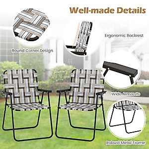BANGTANE 6 Pack Folding Adults Portable w/Armrests, Webbed Lawn Chairs Set for Home, Beach, Park, Long Trips, Brown