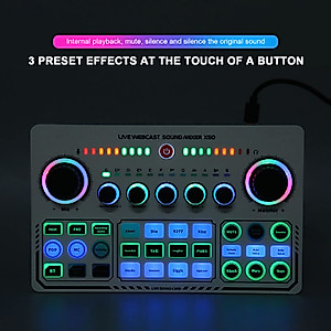 Professional Audio Mixer, Podcast Equipment Bundle, USB External Sound Card with 12 Warm Up Sound Effects, Live Sound Card and Audio Interface for Live Streaming Podcast Recording