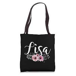 Lisa Name Personalized Floral Pink Black Women Girls Gift Tote Bag