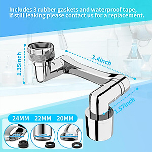Longing Home 1080° Swivel Faucet Extender, Heavy Duty Rotating Sink Extension, Universal Swivel Multifunctional Robotic Arm, Rotating Splash Filter Extension Faucet Aerator for Kitchen Bathroom-2 Pcs