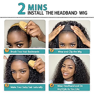 IVCoco Headband Wig Human Hair for Black Women, 180% Density Deep Curly Human Hair Headband Wig, 10A Grade Brazilian Human Hair Machine Made Headband Human Hair Wig(22, Natural Color)