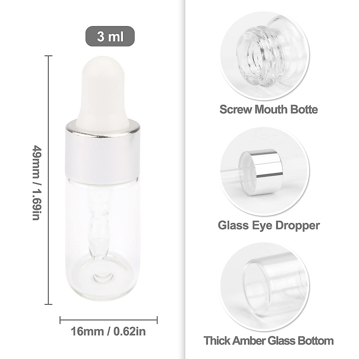 15 Pcs Clear Glass Dropper Bottles Essential Oil Bottles Refill Sample Vials Aromatherapy Perfume Liquid Glass Bottles With Eye Dropper&Silver Lids (3ml)