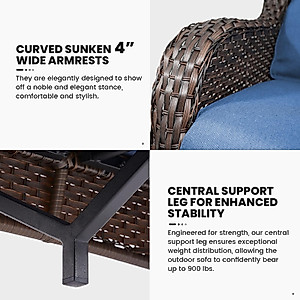 Belord Outdoor Furniture 3-Seater Rattan Sofa Patio Wicker Sofa Couch Furniture Set with Washable Cushions