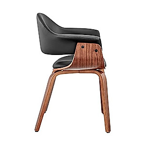 Armen Living Adalyn Faux Leather and Wood Dining Room Accent Chair, Black/Walnut