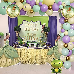 Princess Tiana Balloons Garland, Princess and the Frog Birthday Balloon Arch Kit with Large Green Frog Mylar Foil Balloons for Girl’s Birthday Baby Shower, Princess Theme Party,Garden Party Supplies