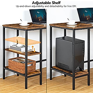 HOOBRO L Shaped Computer Desk with Charging Station, Industrial Corner Writing Desk with Adjustable Shelves, Study Workstation for Home Office, Stable and Space-Saving Rustic Brown and Black BF35UDN01
