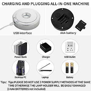 Rotating Display Stand - Spinning Display Stand with Colored Lights - Lighted LED Base for Glass Art with 4 Revolving & 8 Light Modes - Electric & Battery-Operated Platform - 5.1x1.2" (Silver)