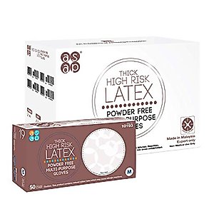 ASAP Thick High Risk Latex Powder Free Industrial Multi-Purpose Gloves, 12 inch Extended Cuff, Disposable, 14 mil, Dark Blue (Large - Box of 50)