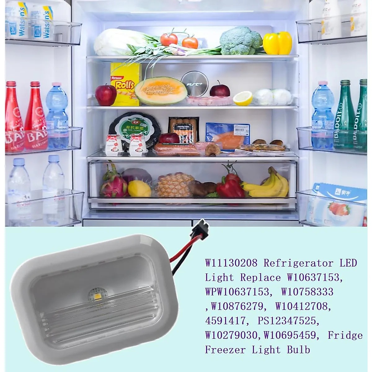 W11130208 Refrigerator LED Module Compatible With Whirlpool，Replace W10637153 WPW10637153 W10758333 W10876279 Compatible With Fridge Kenmore Whirlpool Led Light Module