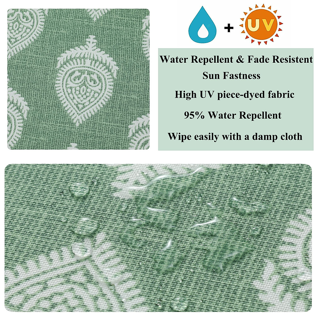 FUNHOME Outdoor Bench Cushion Water-Resistant, 45 x 18 Inch Bench Cushions for Outdoor Furniture, Settee Cushions with Handle and Straps, Patio Couch Cushion 1 Pack, Fair Green