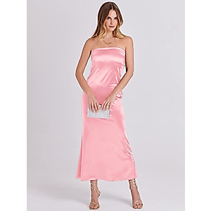 ANRABESS Women Summer Wedding Guest Maxi Dress Strapless Satin Tube Bodycon Backless Cocktail Formal Dresses 2025 Spring Pink
