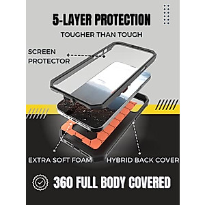 CaseBorne V Compatible with iPhone 14 Pro Max Case - Military Grade Full-Body Rugged with Kickstand and Built-in Screen Protector - Black