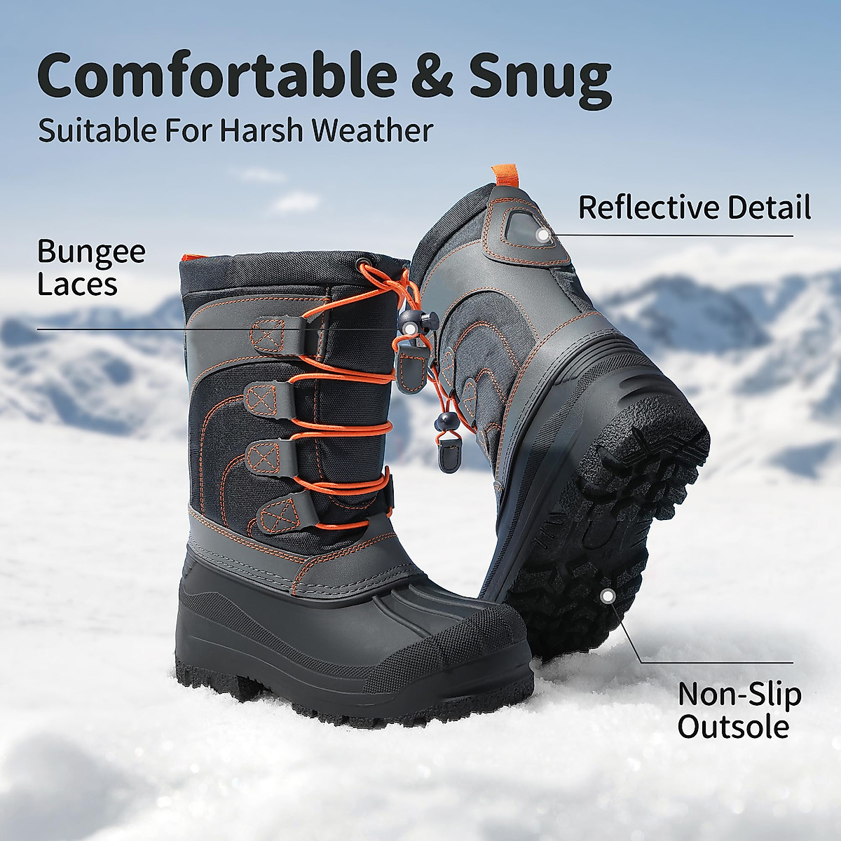 DREAM PAIRS Little Kid Knorth Navy Grey Orange Isulated Fur Winter Waterproof Snow Boots Size 3 M US Little Kid