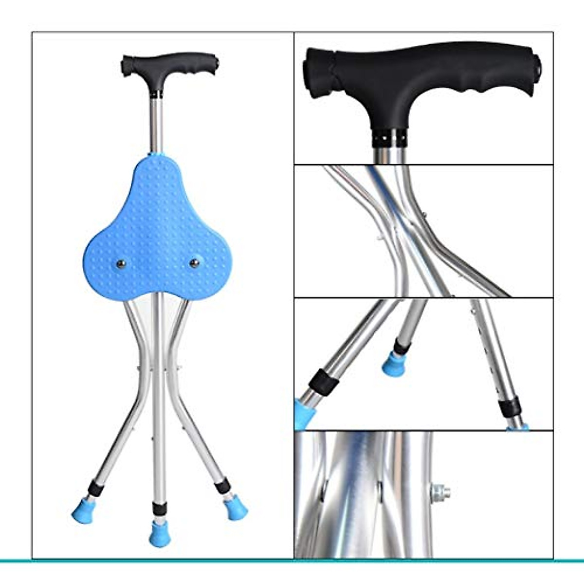 TEmkin Walking Stick with Seat Cane Chair Old Man Cane Stool Crutch with Stool Walking Stick Collapsible Telescopic,NotAdjustableLampHead