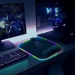 Gimars RGB Mouse Pad with Wrist Rest Support,12 x 10 inch Extra Large Ergonomic Gaming Mouse Pad with 11 LED Lighting Modes,Non-Slip Rubber Base,Lycra Fabric for Laptop, Computer, PC Gaming