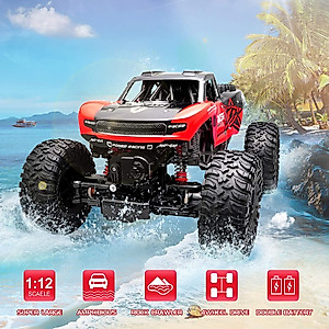 Remote Control Car, 1/12 RC Car Monster Truck 2.4GHz All Terrain Waterproof Racing Car Off-Road RC Crawler Toy Gift for Kids Adults