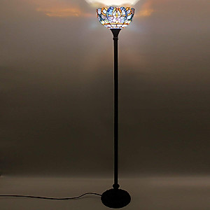 WERFACTORY Tiffany Floor Lamp Blue Purple Cloud Stained Glass Light 12X12X66 Inches Pole Torchiere Standing Corner Torch Uplight Decor Bedroom Living Room Home Office S558 Series (Blue Purple)