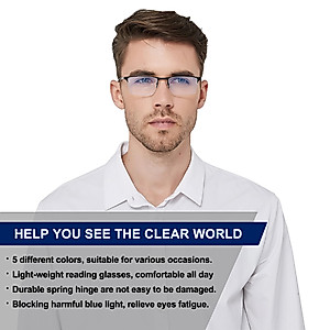 LOUOL Reading Glasses for Men, Blue Light Blocking Readers, Half Frame Metal Readers Spring Hinge Lightweight, 3-Pack +2.25 Strength