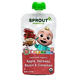 CoComelon Sprout Organic Baby Food Pouches, Apple Oatmeal Raisin with Cinnamon, 3.5 Oz Purees (Pack of 12)