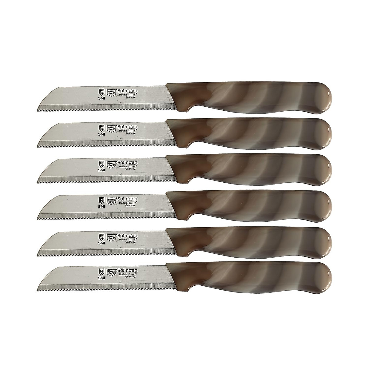 SMI - 6 Pcs Paring Knife Set Serrated Edge, Vegetable Knife, Fruit Knife, Kitchen Knife Made in Solingen Germany (Brown White)