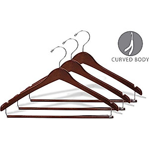 The Great American Hanger Company Curved Wood Suit Hanger w/Locking Bar, Box of 100 17 Inch Hangers w/Walnut Finish & Chrome Swivel Hook & Notches for Shirt Dress or Pants