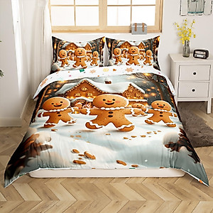 Feelyou Christmas Duvet Cover Cute Christmas Gingerbread Man Bedding Set Queen Size for Boys Girls Xmas Bedroom Bed Decor Merry Christmas Comforter Cover Xmas Christmas Bedspread Cover