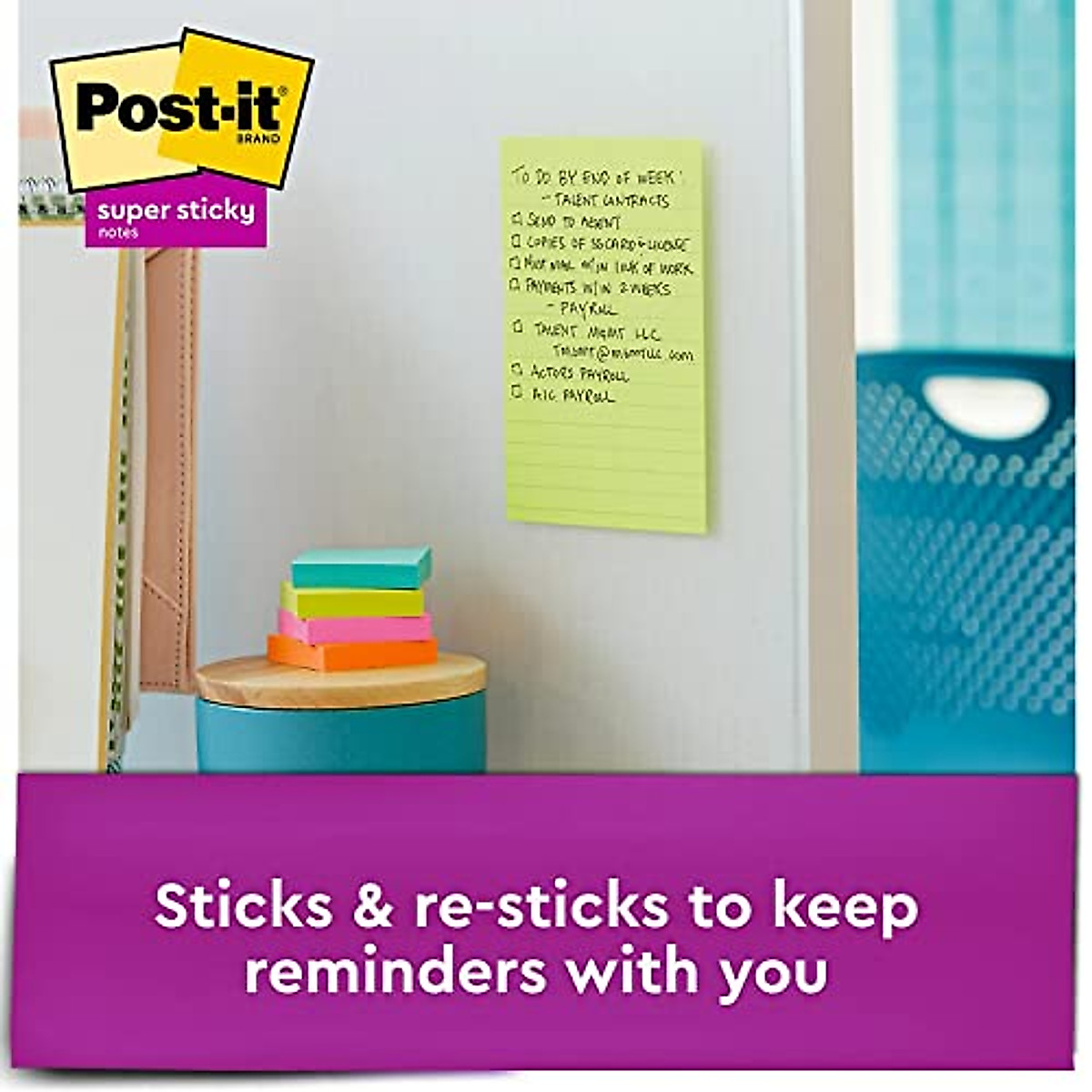 Post-it 5845SSUC Pads in Rio de Janeiro Colors, Lined, 5 x 8, 45-Sheet, 4/Pack