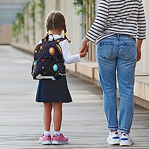 FFYHO Kid's Toddler Backpack Solar System Planets Schoolbag Safety Leash for Boys Girls,Outer Space Kindergarten Children Bag Preschool Nursery Travel Bag Chest Clip Reflective Stripe