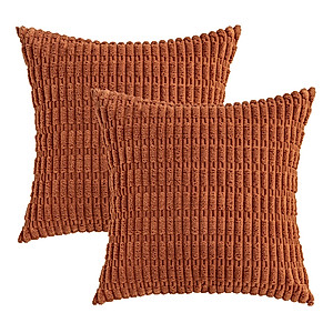 MIULEE Pack of 2 Corduroy Decorative Throw Pillow Covers 18x18 Inch Soft Boho Striped Pillow Covers Modern Farmhouse Fall Home Decor for Sofa Living Room Couch Bed Rust