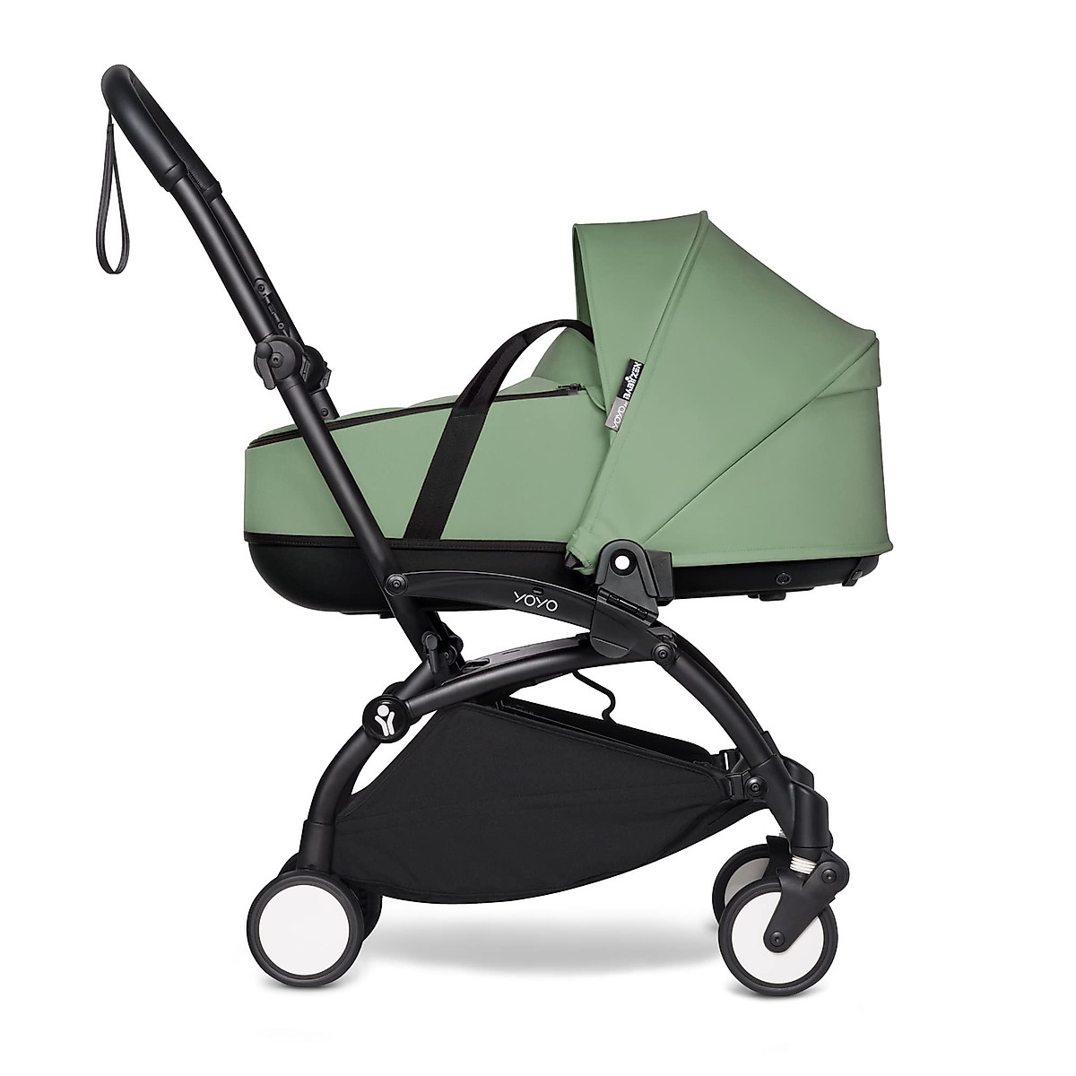 BABYZEN YOYO2 Black Frame + Peppermint Bassinet - Includes Thick Double Mattress, Ventilated Shell & Canopy