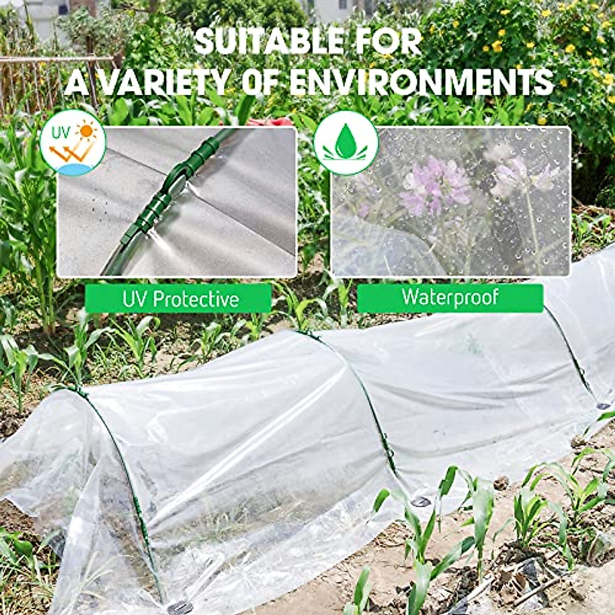 VIVOSUN 4Pcs 5FT Greenhouse Hoops with PE Cover, Rust-Free Grow Tunnel Tunnel, 5FT Long Steel with Plastic Coated Plant Supports for Garden Fabric, Plant Support Garden Stakes