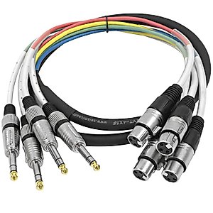 Seismic Audio - SAXT-4x5F - 4 Channel 1/4" TRS to XLR Female Snake Cable - 5 Feet Long - Serviceable Ends - Pro Audio Effects Snake for Live Live, Recording, Studios, and Gigs - Patch, Amp, Mixer,
