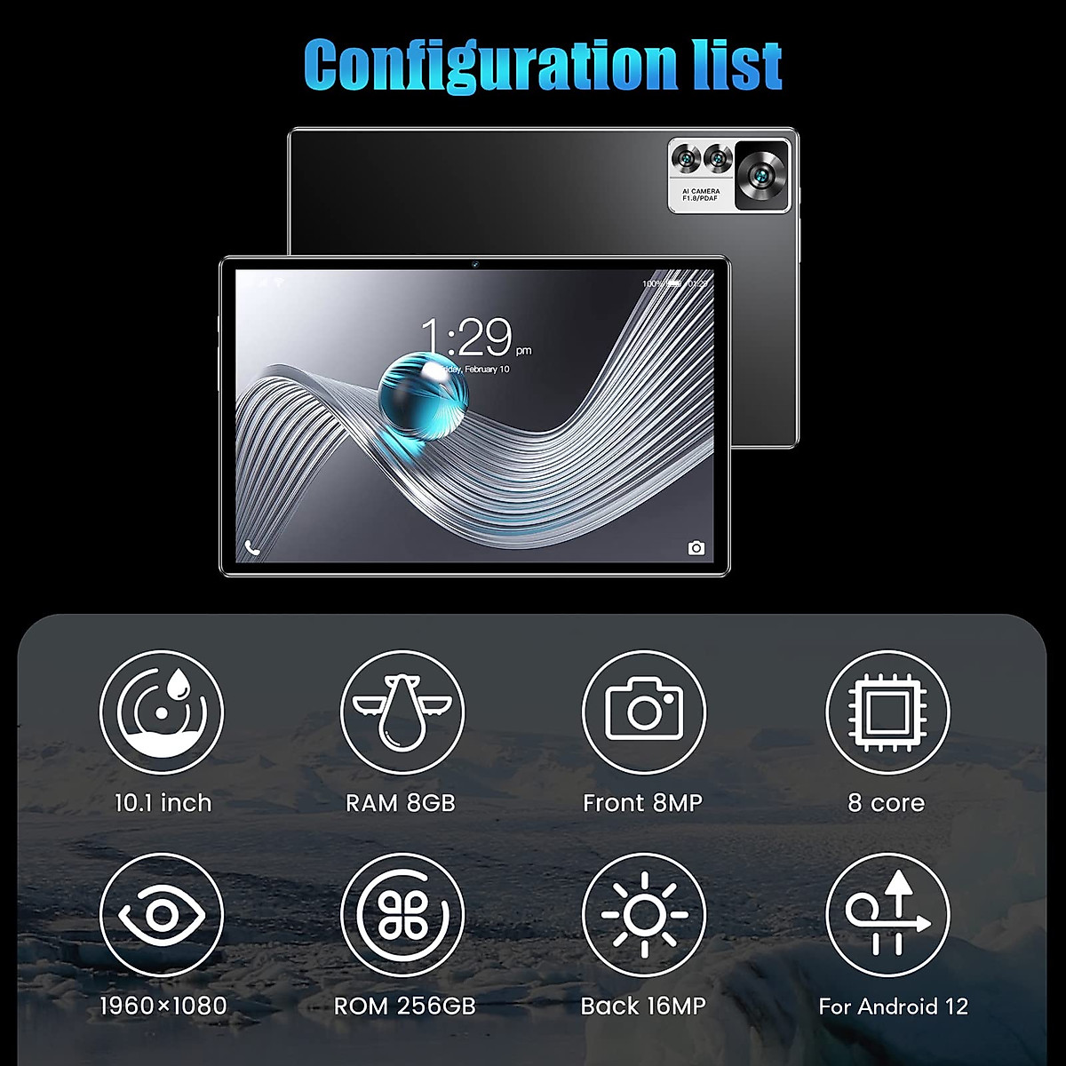 10.1 Tablet, Tablet Dual Card Dual Standby 100-240V Black Front 800W Rear 1600W 4G Unlocked (US Plug)