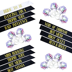 KatchOn, Bachelorette Sashes and LED Rings - Pack of 24, Bachelorette Party Accessories | Bride and Bridesmaid Sash for Bridal Shower Decorations | Disco Ball Light Up Rings Bachelorette Party