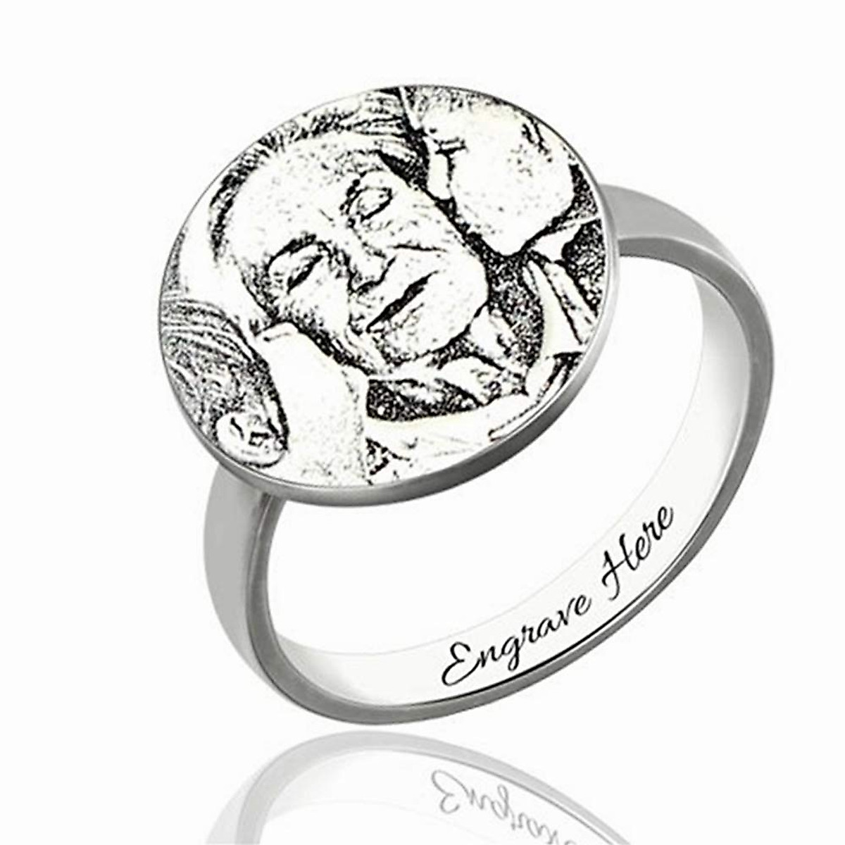 LONAGO Personalized Photo Ring Engraved Picture Stackable Ring Gift For Women (Silver, sterling-silver)