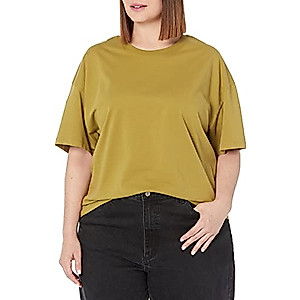 The Drop Women's Lydia Loose Short Sleeve Drop Shoulder Jersey T-Shirt, Olive Oil , S