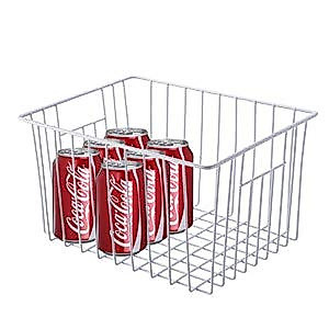 SANNO Freezer Baskets Pantry Wire Storage Basket Bins, Refrigerator Organizer Baskets Food Storage Bin with Handles for Cabinets, Pantry, Closets, Bedrooms - Set of 2