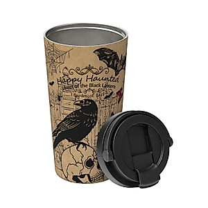 bassyil Halloween Vintage 17oz Insulated Coffee Mug with Flip Lid Handle Witch Spooky Themed Stainless Steel Insulated Travel Tumbler Spill Proof Halloween Cup Gift for Women Men Adults