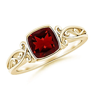 Angara Vintage Style Cushion Garnet Solitaire Ring in 14K Yellow Gold (6mm) - January Birthstone