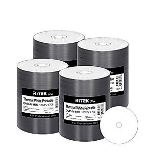 400 Pack Ritek Pro (Professional Grade) DVD-R 16X 4.7GB AZO Dye (MID MXL RG04) White Thermal Hub Printable Blank Media Recordable Disc