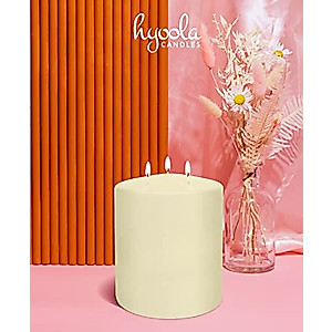 HYOOLA Ivory Three Wick Large Candle - 6 x 8 Inch - Unscented Big Pillar Candles - 188 Hour - European Made