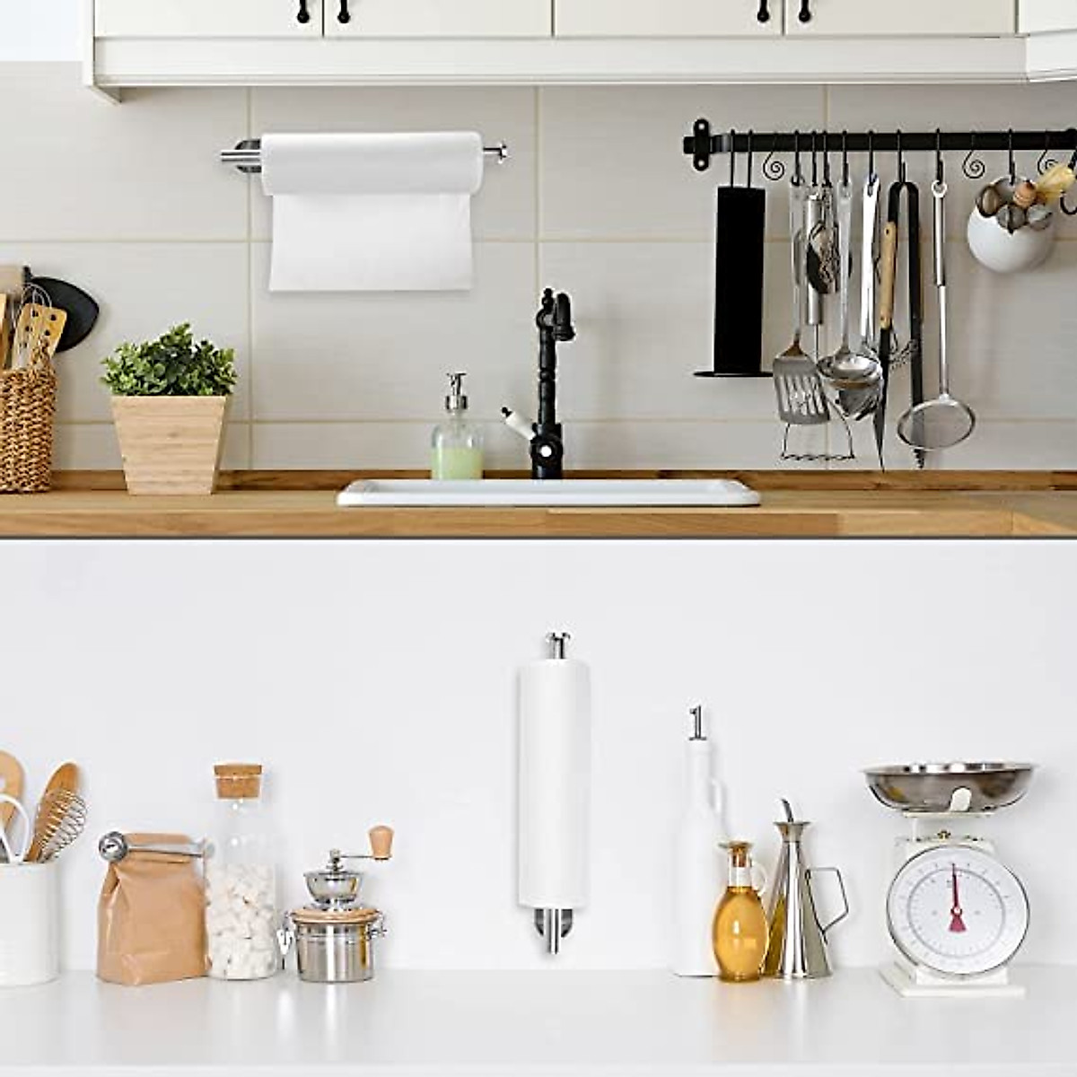 Paper Towel Holder, Drilling Under Cabinet Kitchen, 13.2 inch Stainless Steel Paper Towel Roll Rack, Towel Roll Hanger for Bathroom (Silver)