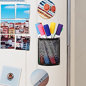 Aimeaihe Magnetic Pencil Holder, 2 Pack Mesh Magnetic Pen Holder for Refrigerator, Metal Writing Utensil Storage Organizer for Whiteboard, Black Locker Organizer for School, Office, Home