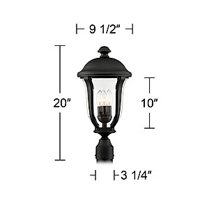 Park Sienna Traditional Post Light Fixture Black 20" Clear Glass Outdoor Decoration for Exterior House Porch Patio Outside Deck Garage Yard Garden Driveway Home Lawn Walkway - John Timberland