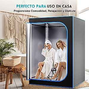 SereneLife Compact Portable Steam Sauna - Detoxify & Soothing Infrared Heated Body Therapy, Energy & Power-Efficient Design, Includes Folding Chair & Heated Foot Pad (Black)