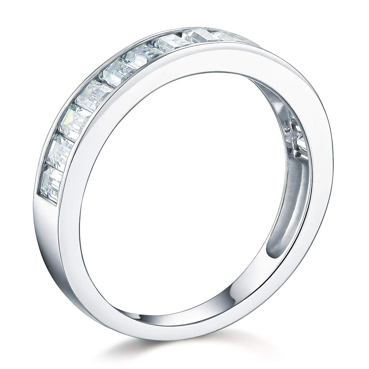 Wellingsale Ladies Solid 14k White Gold Polished CZ Cubic Zirconia Radiant Cut Three 3 Stone Engagement Ring with Side Stones and Wedding Band Bridal Set - Size 8.5