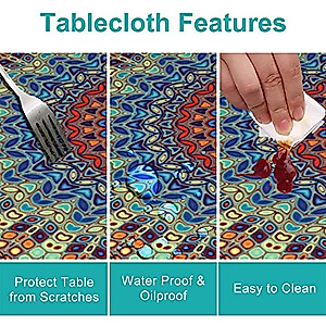 Round Tablecloth 60 Inch,Stain Resistance Polyester Table Cloth,Table Cover for Kitchen Dining Table, Buffet Parties and ​Camping-Mandala