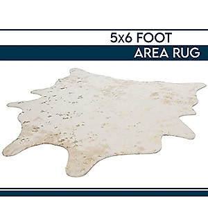 LAKKH Fourtue 4.2x6ft Faux Cowhide Rug - Synthetic Cow Hide Rug - Cowhide Rug Faux - Cowhide Rugs for Living Room Bedroom & Home Office - Plush Synthetic Fur w/ Soft Backing (Gold & Cream) (L-02)