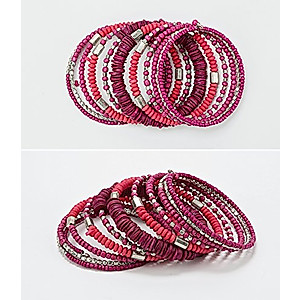 SPUNKYsoul Handmade Bohemian Coil in Shocking Hot Pink and Silver Bracelet for Women Collection