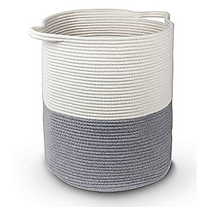 Brookstone, Large Cotton Rope Storage Basket, Soft Woven Bin with Handles, Baby Nursery/Blanket Organizer; Perfectly Sized at 18.5” X 16”, Use in Living Room/Bedroom, Suitable for Any Décor Style